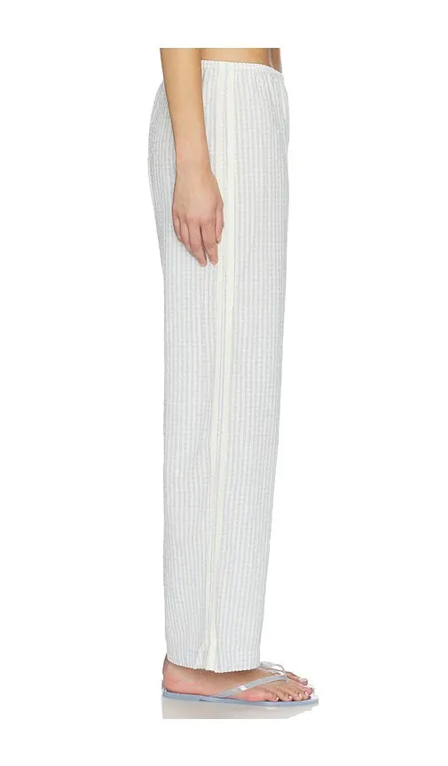 Donni. The Cotton Gingham Stripe Crop Pant In Blue