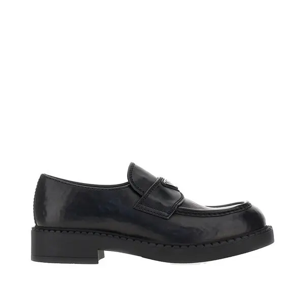 Prada Hammered Leather Triangle Logo Loafers