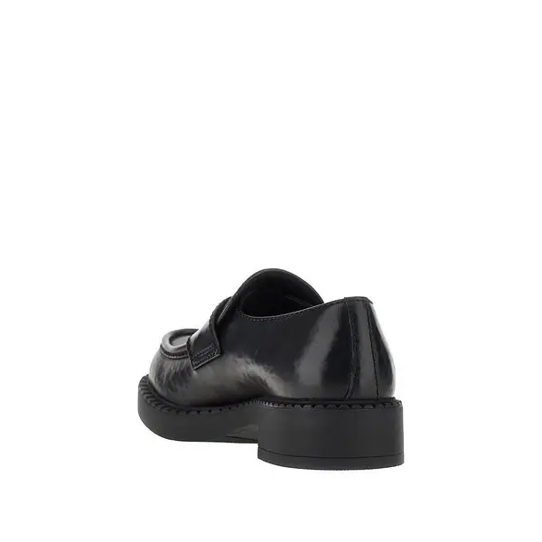 Prada Hammered Leather Triangle Logo Loafers