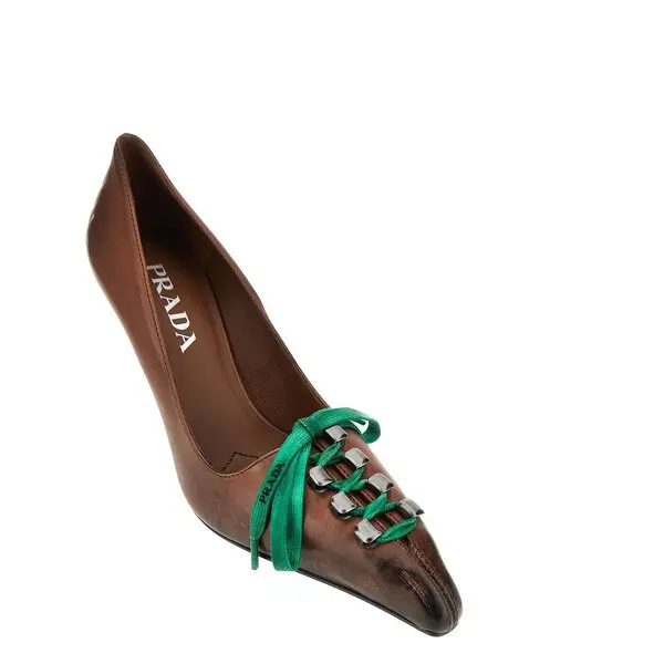 Prada Leather Lace Up Pumps - Brown