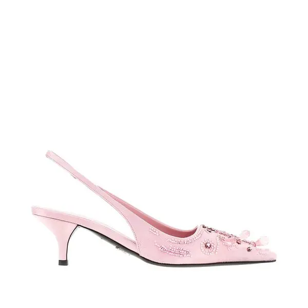 Prada Embroidered Slingback Pumps - Pink