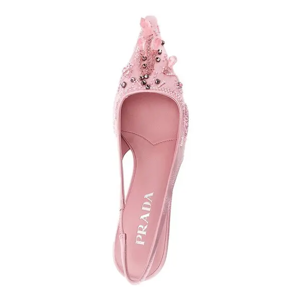 Prada Embroidered Slingback Pumps - Pink