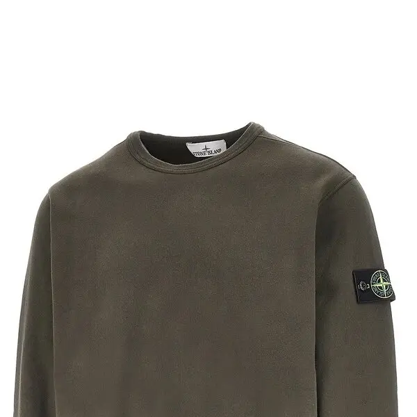 Stone Island Crewneck Cotton Weathirt With Logo Badge - Green