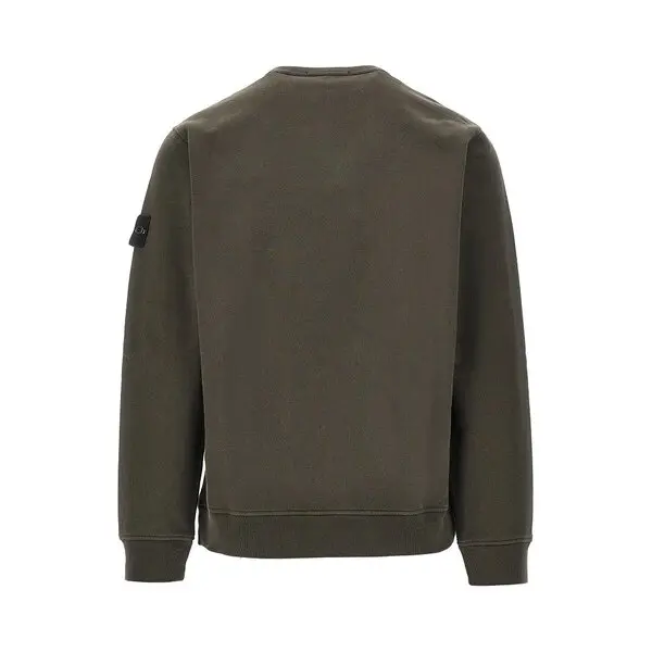 Stone Island Crewneck Cotton Weathirt With Logo Badge - Green