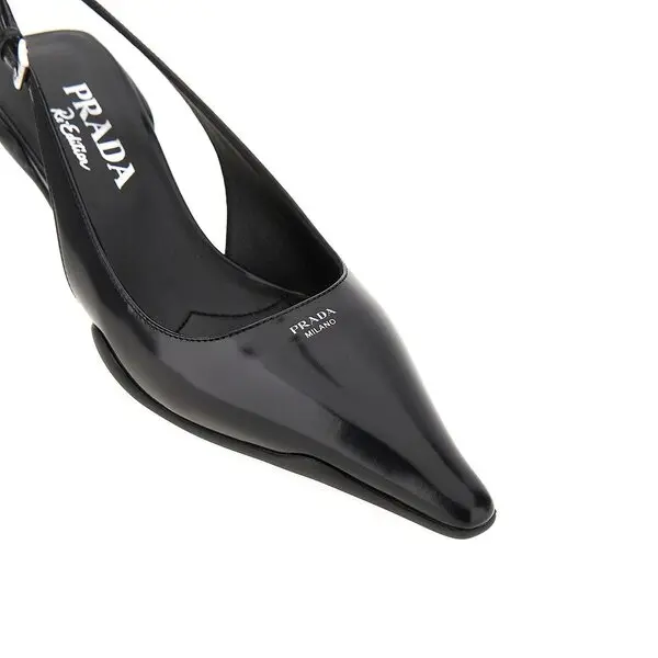 Prada Spazzolato Leather Re-edition Slingback Pumps