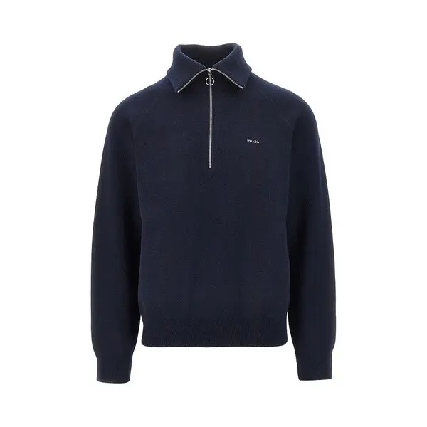 Prada Wool And Cashmere Half-zip Sweater - Blue