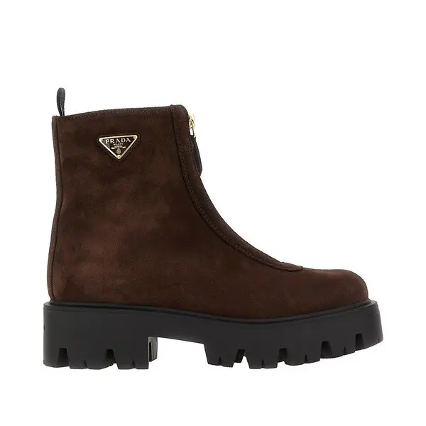 Prada Suede Leather Zip-up Ankle Boots