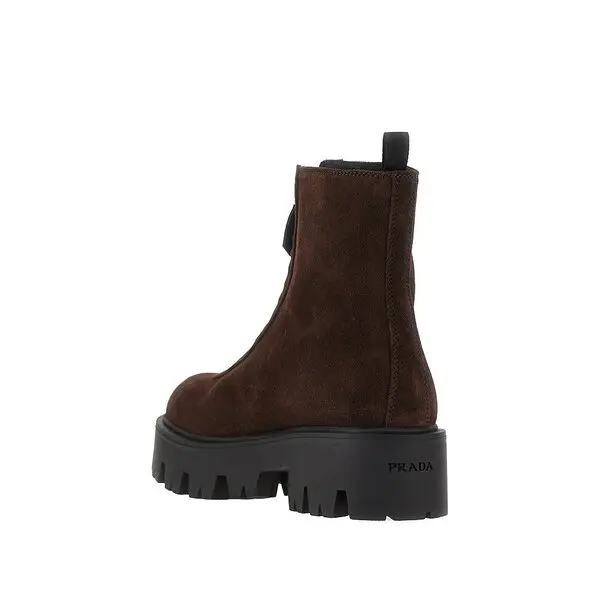 Prada Suede Leather Zip-up Ankle Boots
