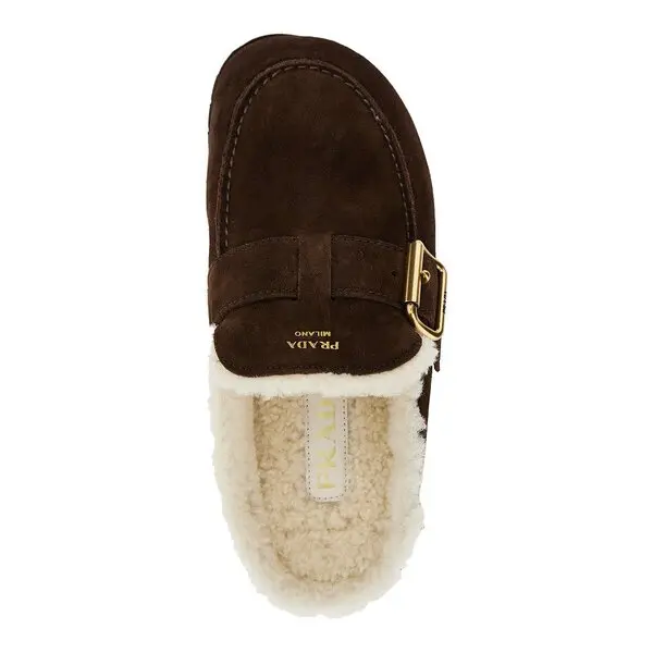 Prada Suede Leather And Shearling Sabot