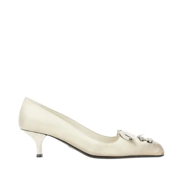 Prada Old-effect Leather Laced Pumps - White