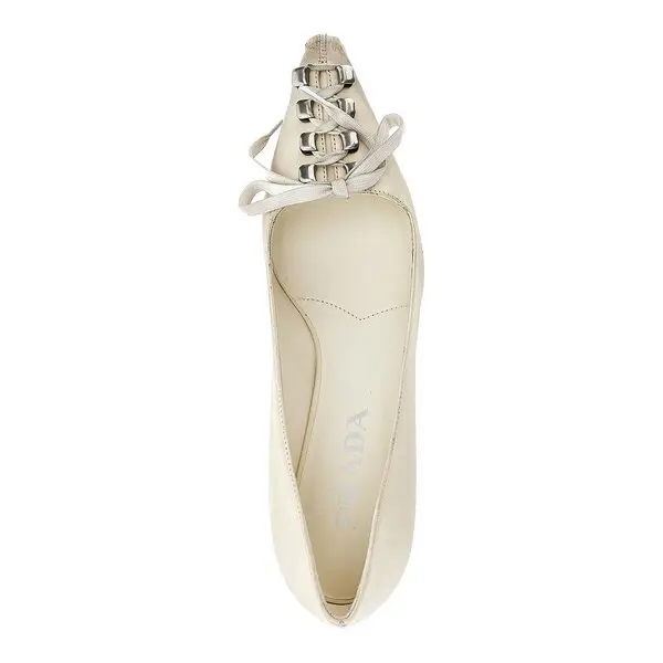 Prada Old-effect Leather Laced Pumps - White