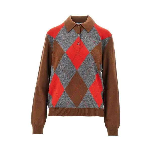 Prada Cashmere Lozenge Polo Sweater - Brown