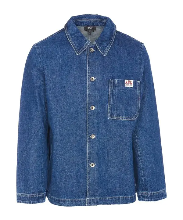 A.p.c. Logo Patch Denim Overshirt - Blue