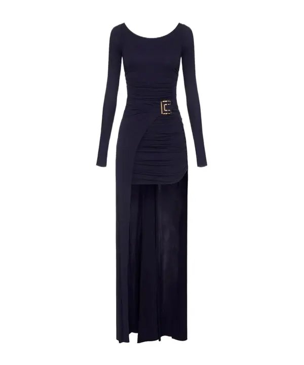 Elisabetta Franchi Asymmetric Dress With Pleated Logo Buckle - Blue
