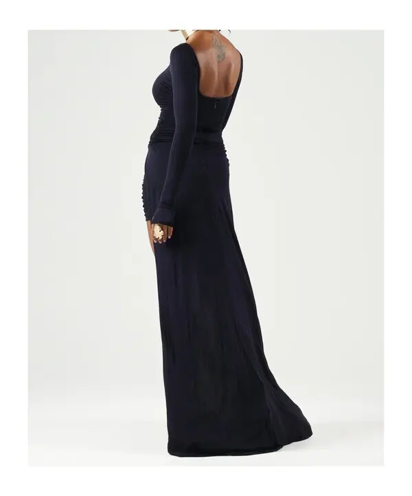 Elisabetta Franchi Asymmetric Dress With Pleated Logo Buckle