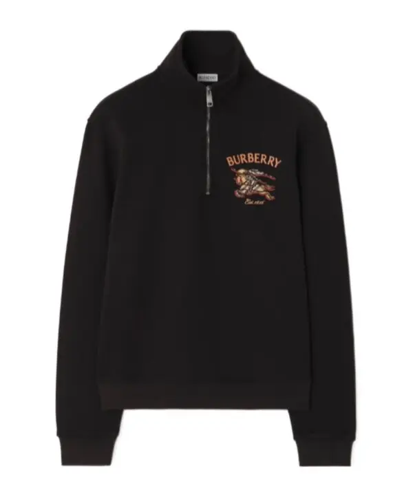 Burberry Knight Check Cotton Half-zip Sweatshirt - Black