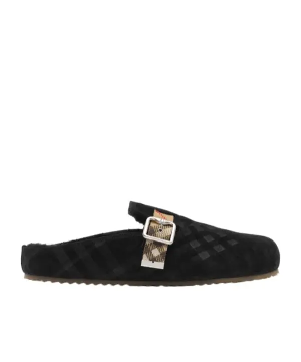 Burberry Check Shearling Urchin Clogs - Black