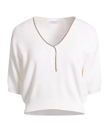 Brunello Cucinelli Solidcolor Vneck Shortsleeve Knit Top