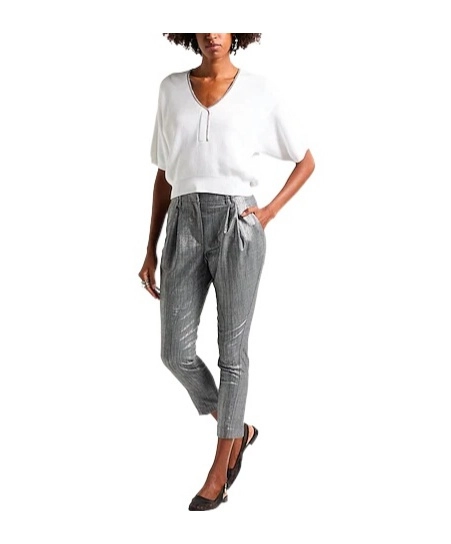 Brunello Cucinelli Solidcolor Vneck Shortsleeve Knit Top