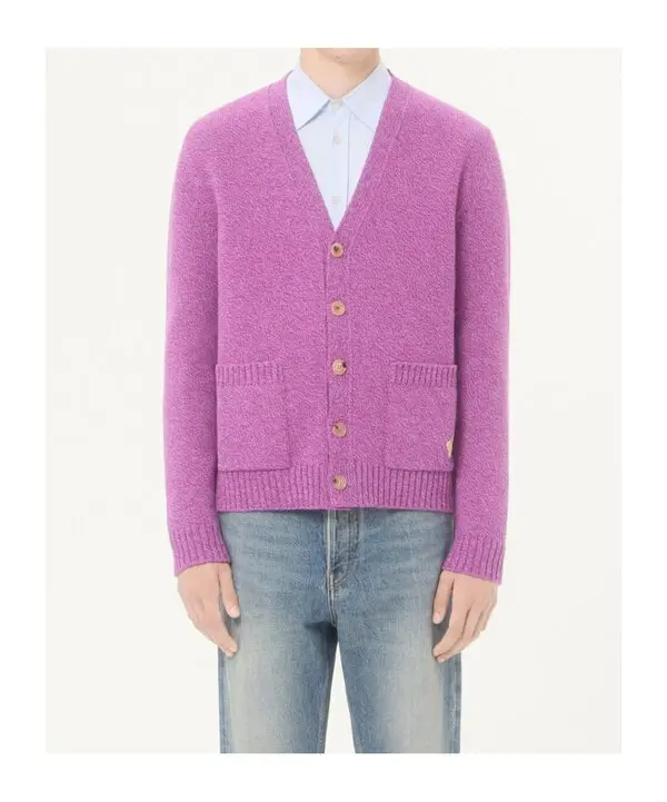 Valentino Garavani Mouliné Wool Cardigan With Embroidered Butterfly Patch