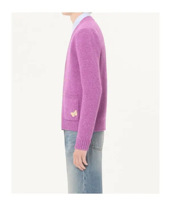 Valentino Garavani Mouliné Wool Cardigan With Embroidered Butterfly Patch