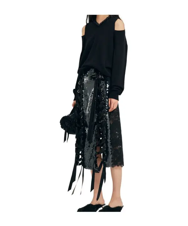 Simone Rocha Embellished Relaxed Cashmere Slash V-neck Jumper