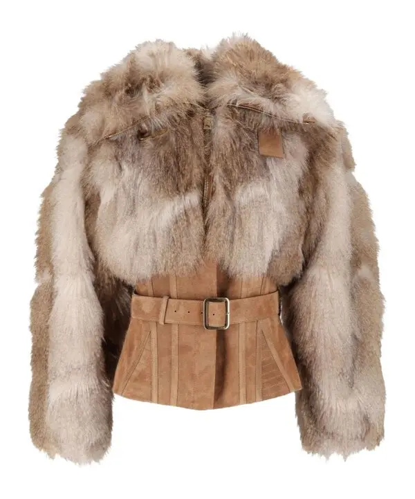Elisabetta Franchi Fur-effect Bustier Jacket - Nude