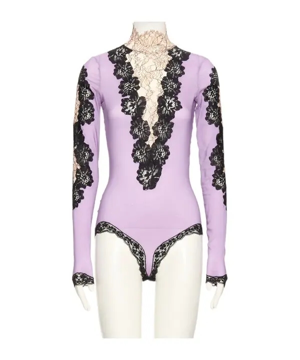 Valentino Garavani Jersey Bodysuit With Lace - Light Lilla