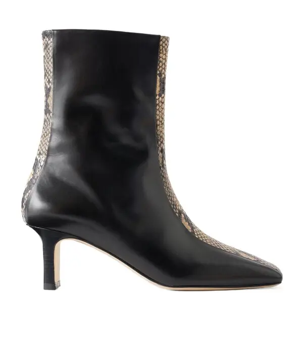 AeydĒ Snake-effect Trimmed Leather Ankle Boots - Black