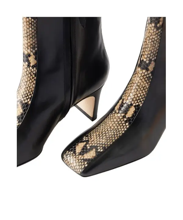 AeydĒ Snake-effect Trimmed Leather Ankle Boots - Black