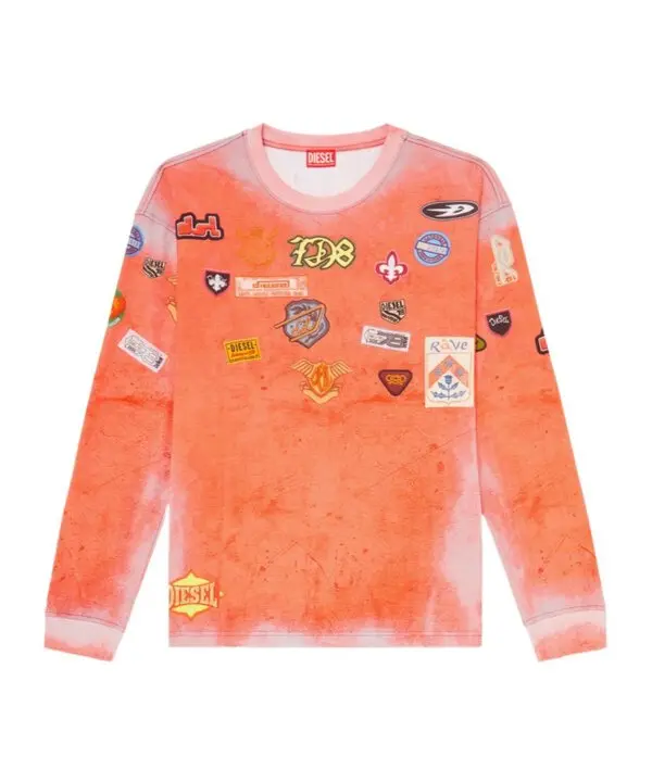 DIESEL® Long-sleeve T-shirt With All-over Patches Print - Red