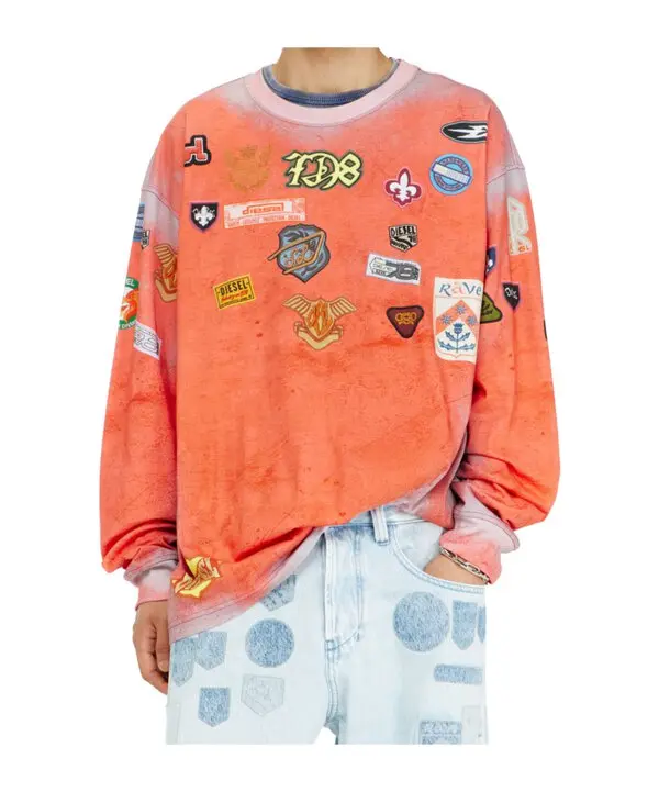 DIESEL® Long-sleeve T-shirt With All-over Patches Print