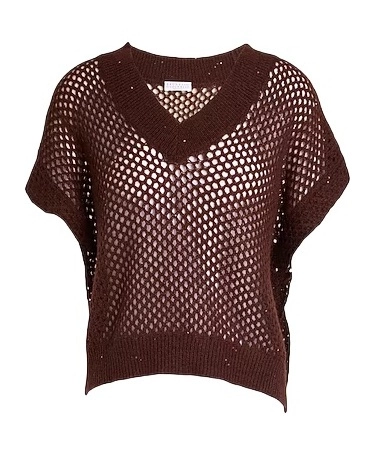 Brunello Cucinelli Solidcolor Vneck Knit Shortsleeve Top