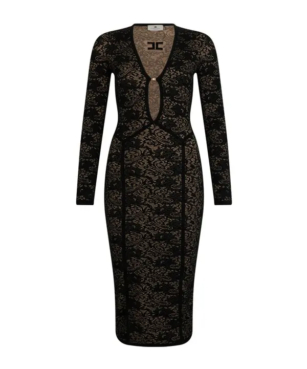 Elisabetta Franchi Lace Cut-out Midi Dress - Black