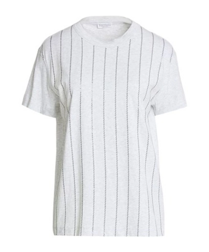 Brunello Cucinelli Striped Shortsleeve Tshirt - Grey