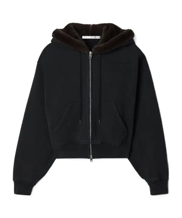 Alexander Wang Zip-up Hoodie With Faux Fur Hood - Black