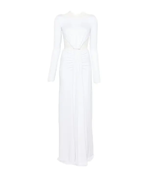 Elisabetta Franchi Cut-out Ruched Maxi Dress - White