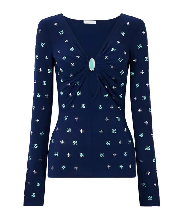 Rabanne Cut-out Embellished Stretch-jersey Top - Blue