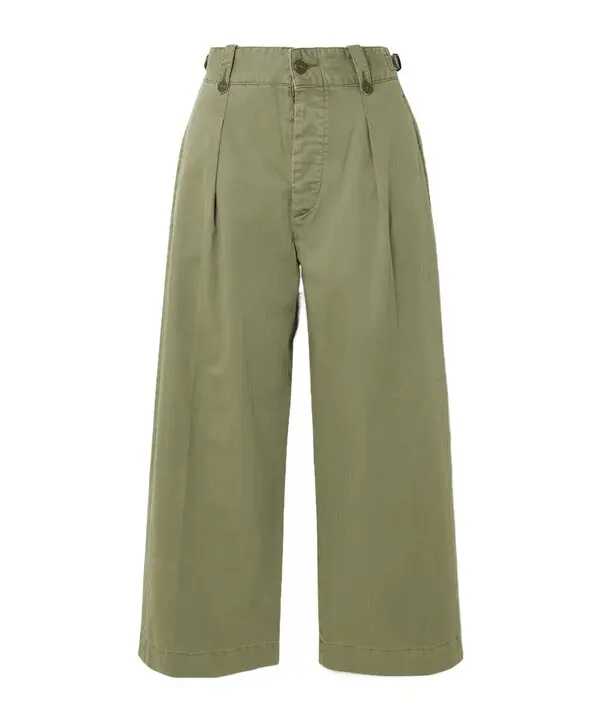 Ralph Lauren Pleated Herringbone Cotton Wideleg Pants