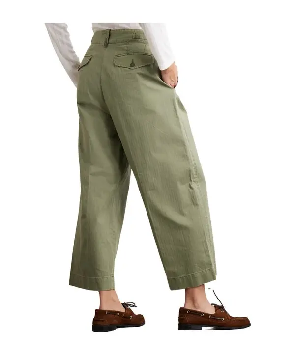 Ralph Lauren Pleated Herringbone Cotton Wideleg Pants