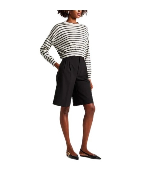 Brunello Cucinelli Striped Metallic Cropped Knit Sweater