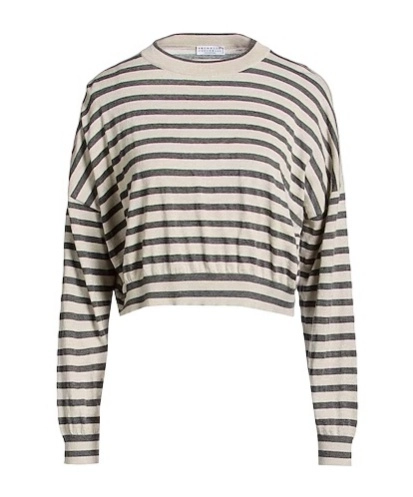 Brunello Cucinelli Striped Metallic Knit Sweater - Sand