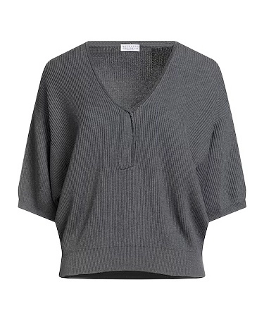 Brunello Cucinelli Solidcolor Vneck Shortsleeve Knit Top