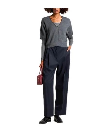 Brunello Cucinelli Solidcolor Vneck Shortsleeve Knit Top