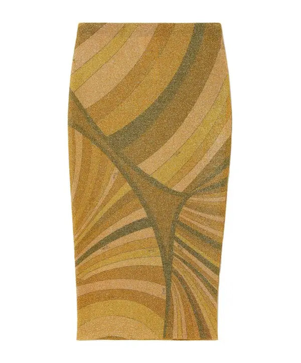 Emilio Pucci Printed Metallic Jersey Midi Skirt