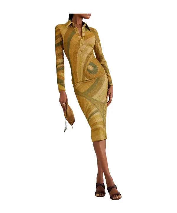 Emilio Pucci Printed Metallic Jersey Midi Skirt