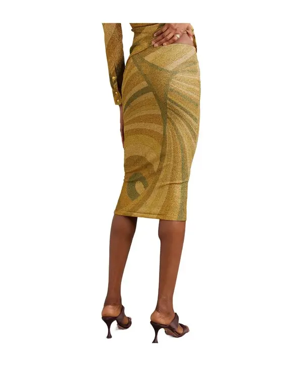 Emilio Pucci Printed Metallic Jersey Midi Skirt