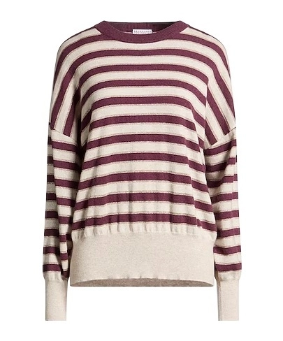 Brunello Cucinelli Striped Metallic Cashmere Knit Sweater