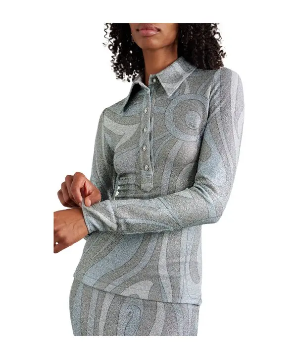 Emilio Pucci Printed Metallic Jersey Polo Shirt