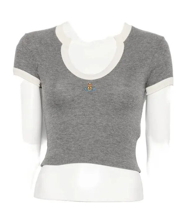 VIVIENNE WESTWOOD Orb Embroidered Cropped T-shirt - Grey